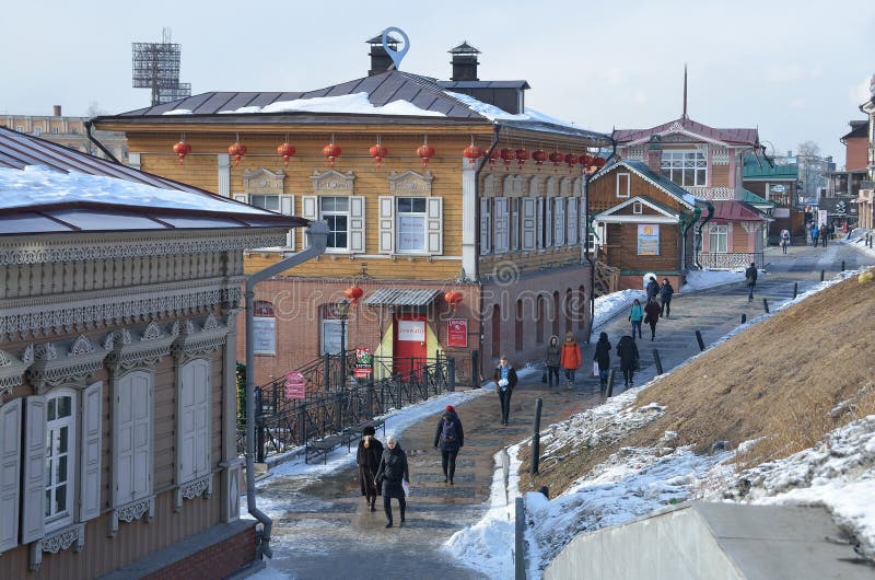 Irkutsk, Russia, March, 03, 2017. People Walking in Old Styled 130-th ...
