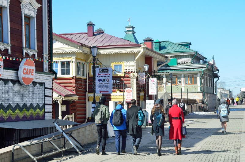 Irkutsk, Russia, March, 17, 2017. People Walking in Old Styled 130-th ...