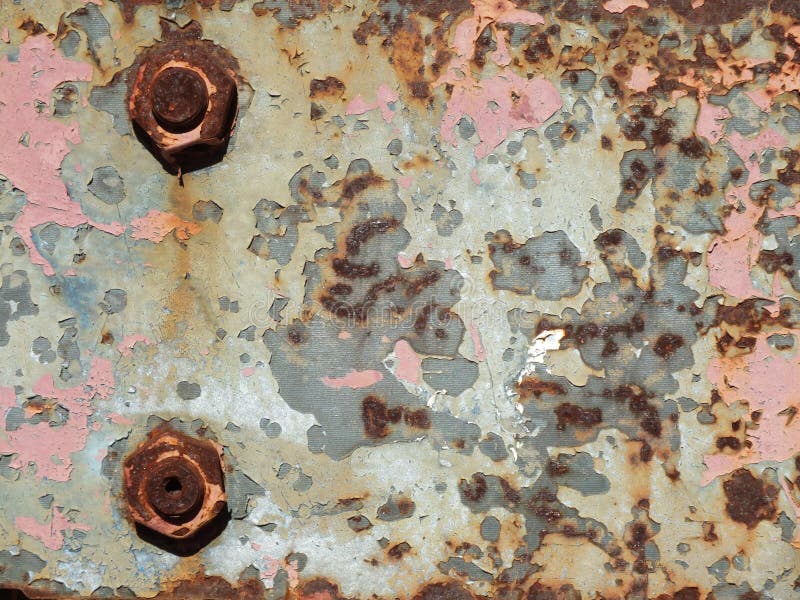 Iron with Aged Paint of Different Colors and Rust and Two Rusty Nuts ...
