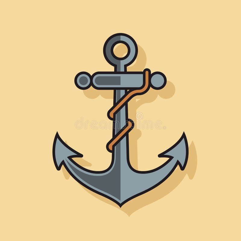 Iron Anchor Icon with Cable. Stock Vector - Illustration of silhouette ...
