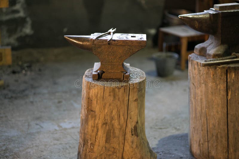 Iron Anvil Stands on a Wooden Stump Stock Photo - Image of metalwork ...