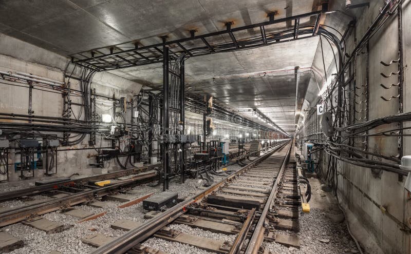 Iron Arch with Electric Cables Above the Train Tracks Stock Image ...