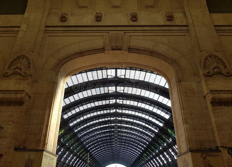 Iron Arches of the Train Station in Milan Stock Photo - Image of facade ...