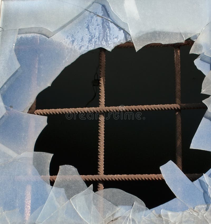 Iron Bars and Broken Glass Window Stock Image - Image of textures ...