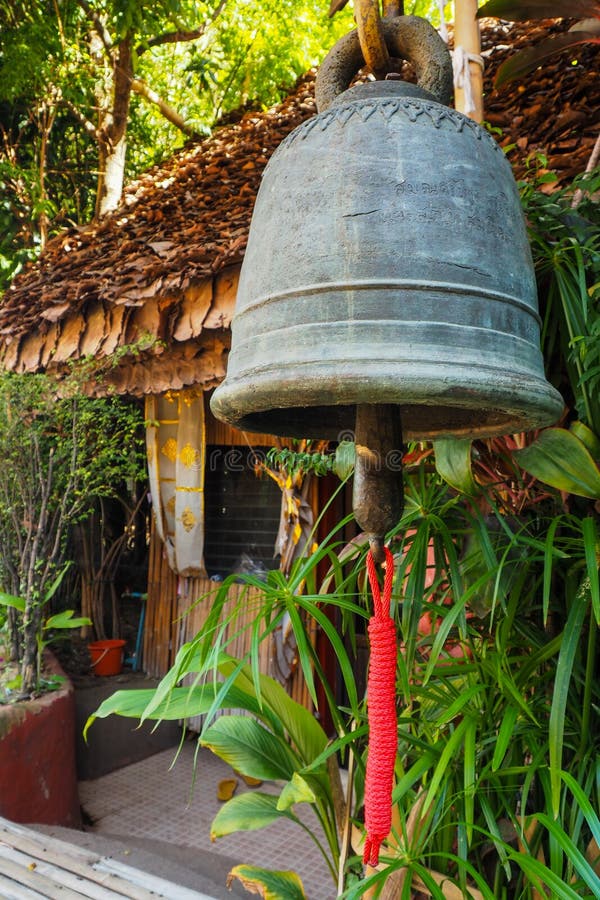 Iron Bell with Local Bamboo House Stock Photo - Image of traditional ...