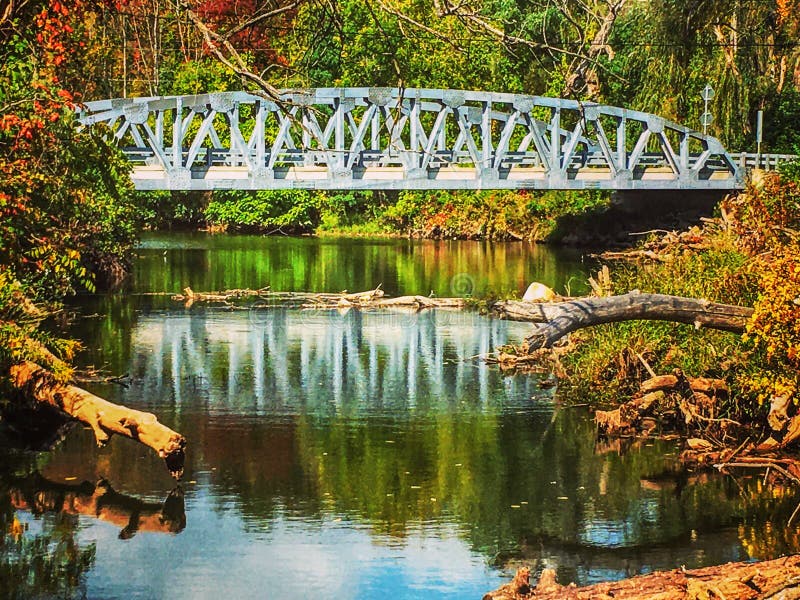 Iron Bridge in Autumn Upstate New York Stock Image - Image of black ...