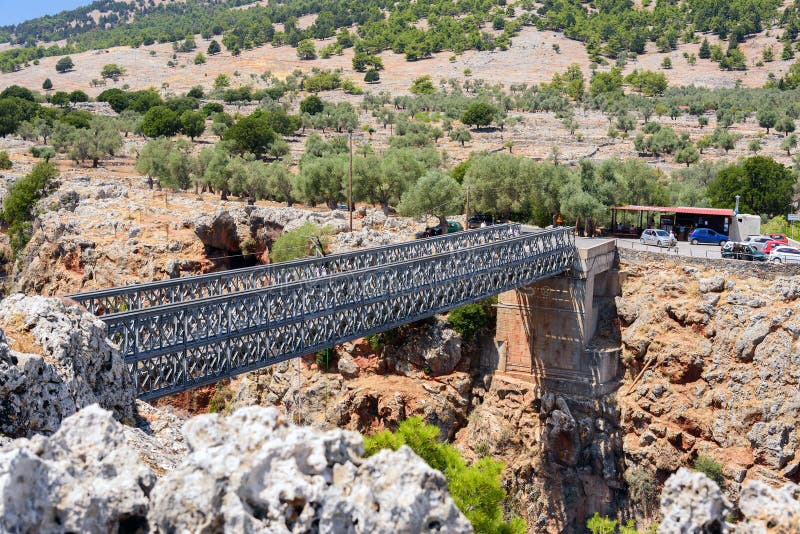 Iron Bridge Over Aradena Gorge, Crete Island Stock Image - Image of ...