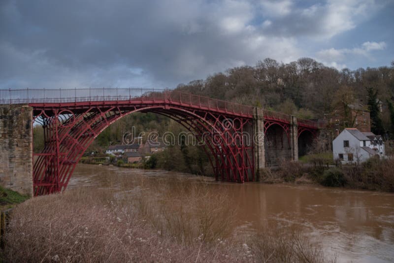Iron Bridge Over the River during a Period of High Flooding in the UK ...