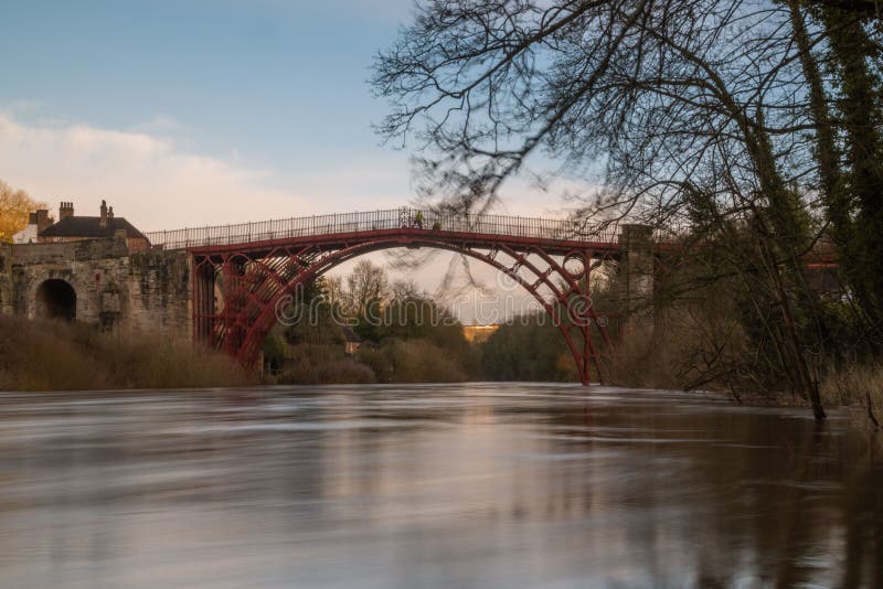 Iron Bridge Over the River during a Period of High Flooding in the UK ...