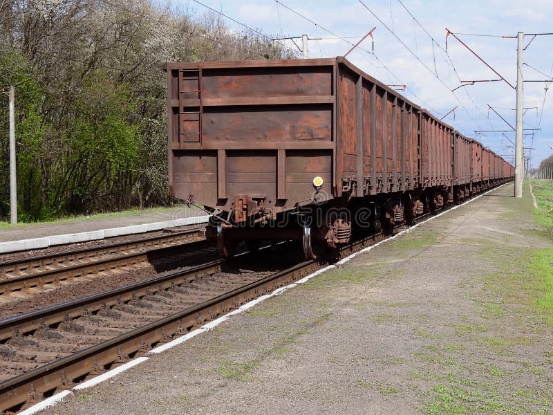 Iron Brown Wagon in the Train on the Railway Stock Image - Image of ...