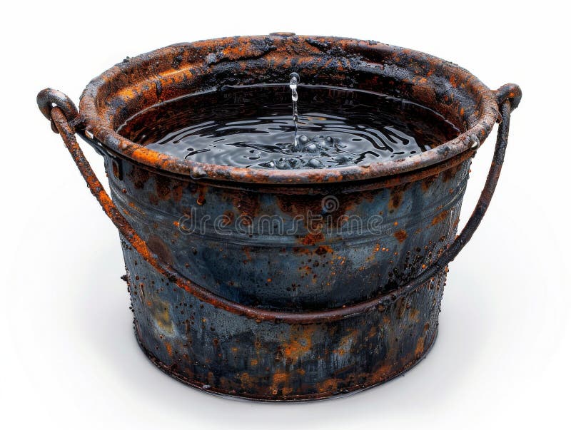 Iron Bucket Filled with Water on a White Background Stock Illustration ...