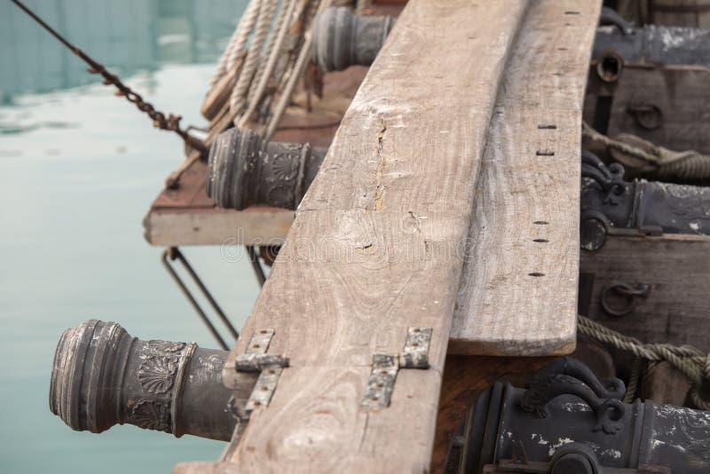 Iron cannon on sail ship stock image. Image of rope, cannon - 65700521