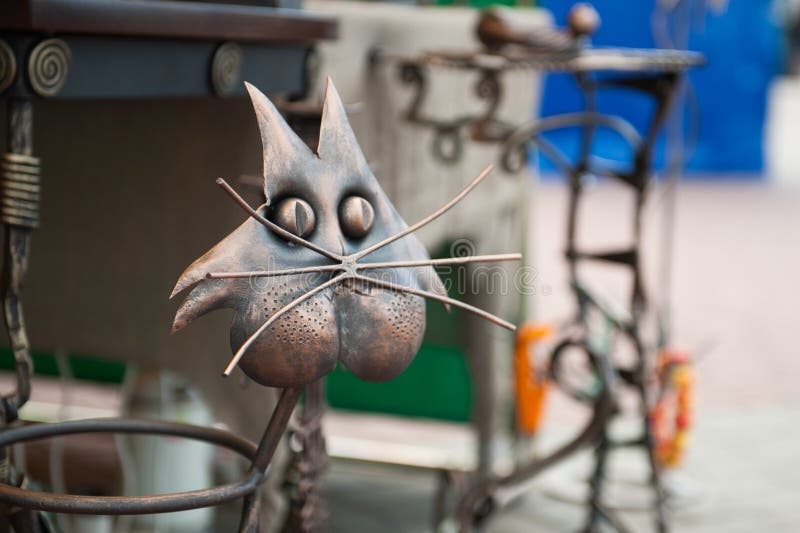 Iron Cat Head, Metal Animal, Creative Metal Work Stock Photo - Image of ...