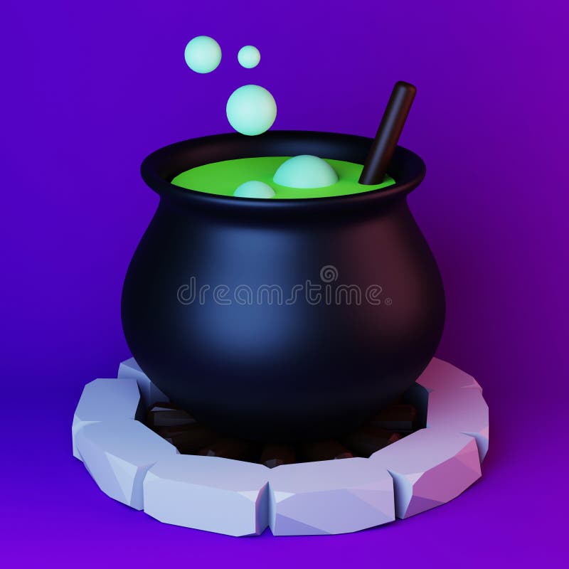 Iron Cauldron on Fire with Green Potion 3d Render Stock Illustration ...