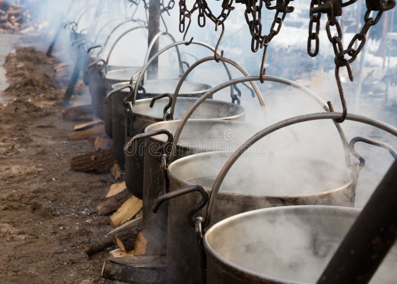 Iron Cauldrons for Cooking in Open Fire Stock Image - Image of medieval ...