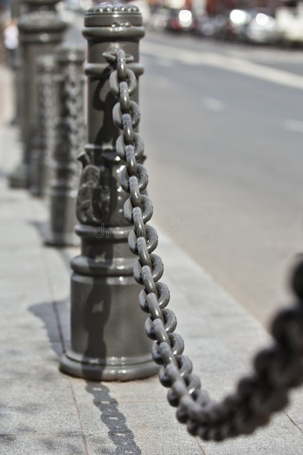 Iron Chain Fence on the Road Stock Photo - Image of security ...