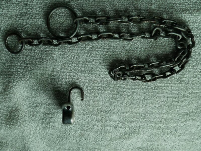 Iron Chain with Lock Displaying at White Fabric Stock Photo - Image of ...