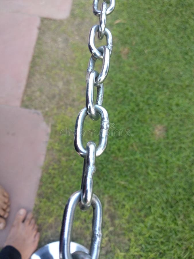 Iron Chain Silver with Green Grass Stock Image - Image of chain, green ...