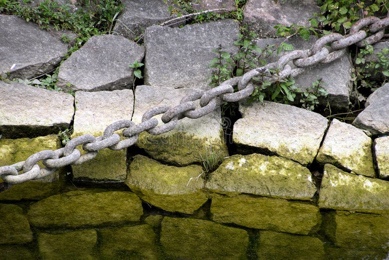 Iron Chain Stretched Over Rocks Stock Image - Image of weathered, layer ...