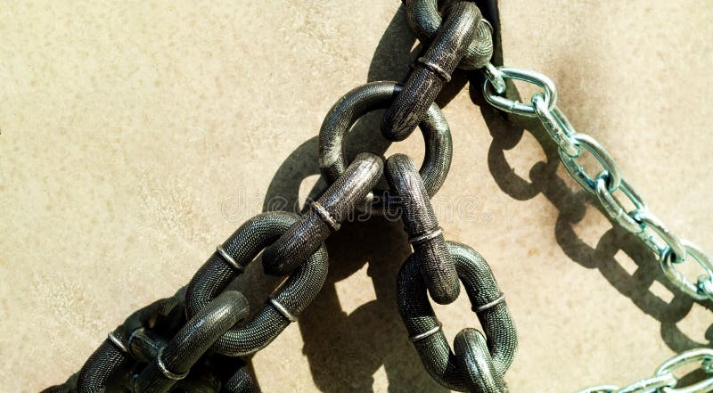Iron Chains on Concrete Background. Close-up, Outdoor Stock Image ...