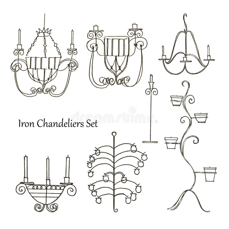 Set of chandelier drawings stock illustration. Illustration of drawing ...