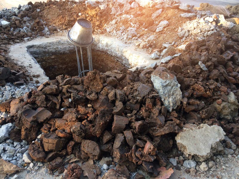 Iron-clay Pits for Post Construction. Stock Image - Image of machine ...