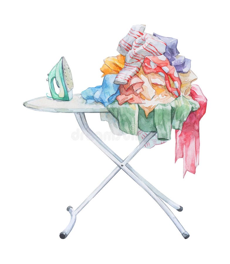 Iron and Clothes on Ironing Board Stock Illustration - Illustration of ...