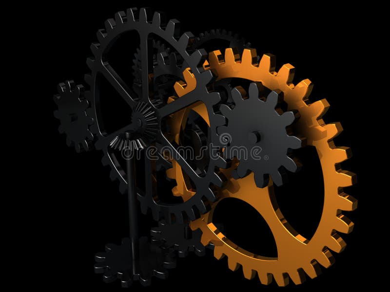 Iron cogs and golden one. stock illustration. Illustration of gear ...