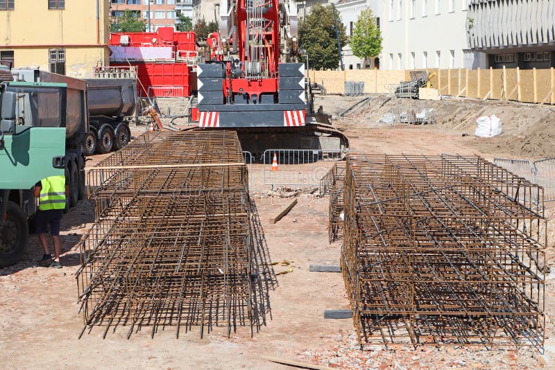 Iron Construction Material Elements at the Construction Site Stock ...