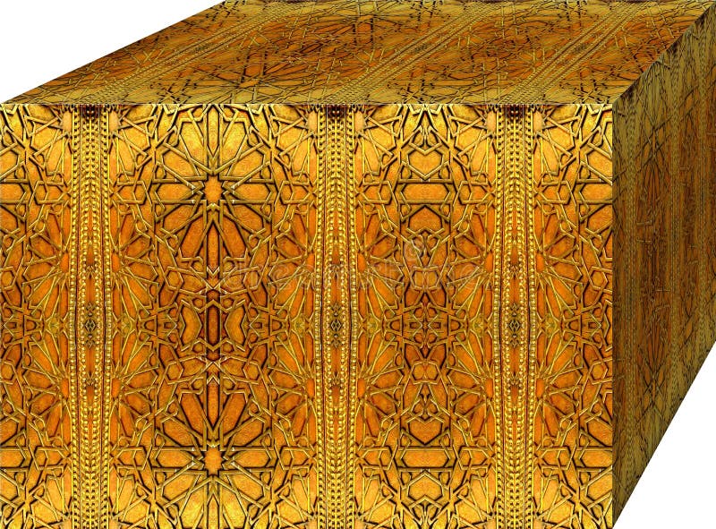 Iron Cube with Oriental Patterns and Ornaments. Background. 3D Stock ...