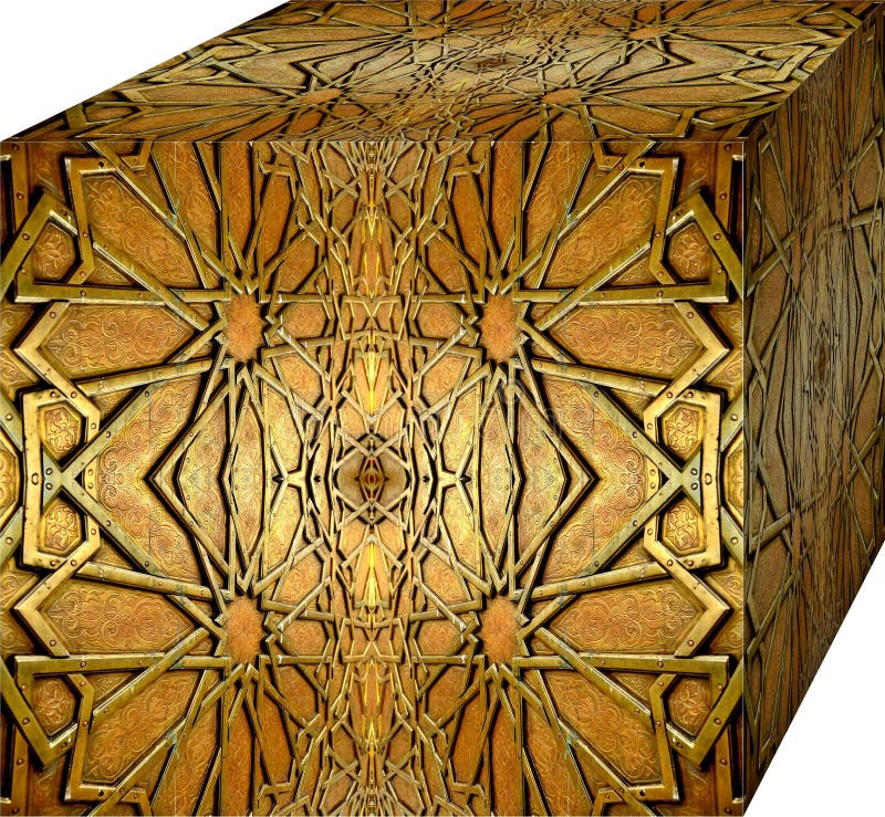 Iron Cube with Oriental Patterns and Ornaments. Background. 3D Stock ...
