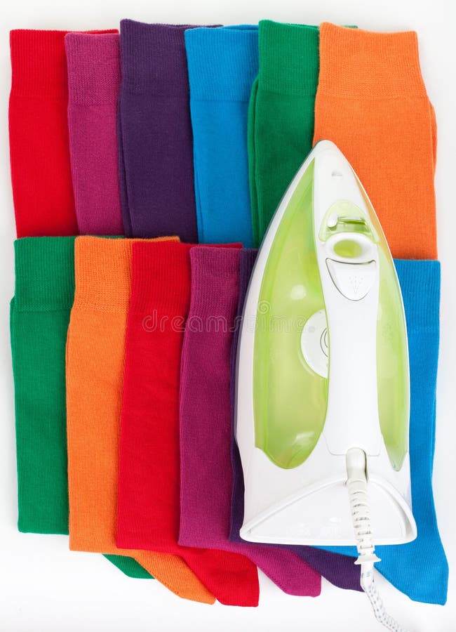 Iron and Different Color Socks Stock Photo - Image of colorful, heat ...