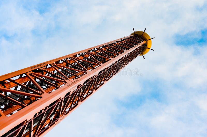 Iron Drop Tower or Big Drop in a Amusement Park Against Blue Sky Stock ...
