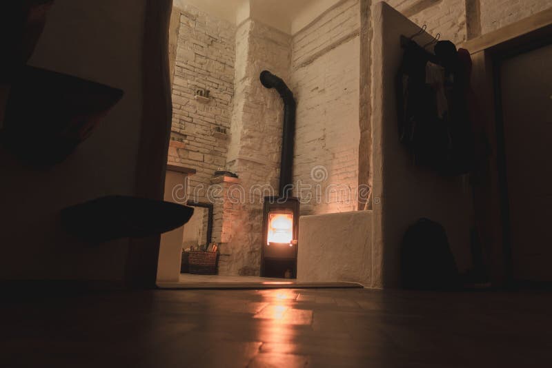 Iron Fireplace Inside Which the Fire Burns in the House Stock Photo ...