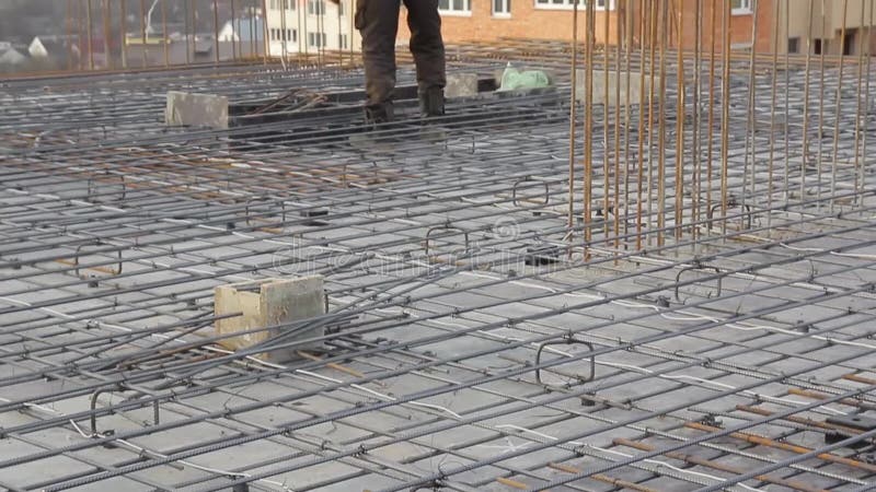 Iron Frame Reinforcement Concrete Slab. Construction Site Showing Steel ...