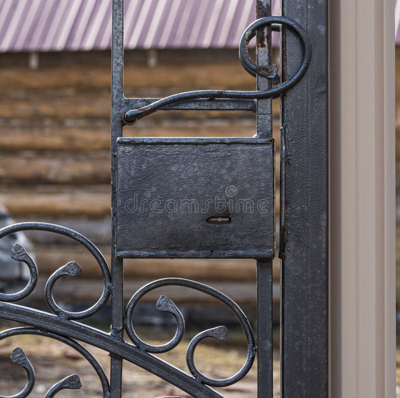 Iron Gate with Built-in Country House Lock Stock Photo - Image of door ...