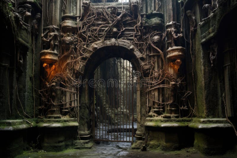 An Iron Gate Entrance of a Subterranean Labyrinth Stock Image - Image ...