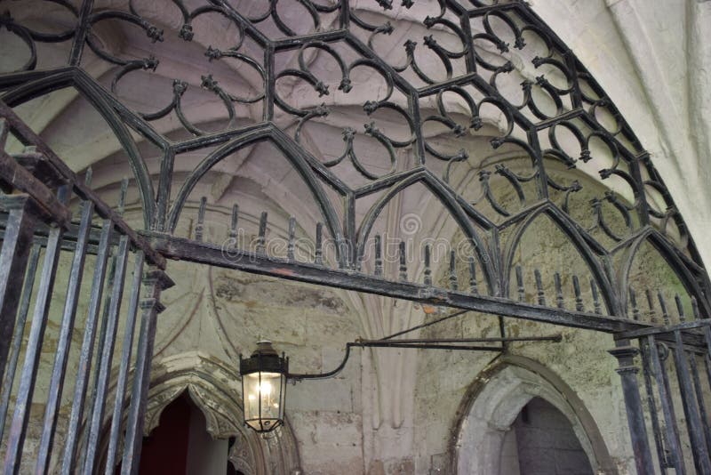 Iron Gate with Gothic Arches and Hexagons Stock Image - Image of ...