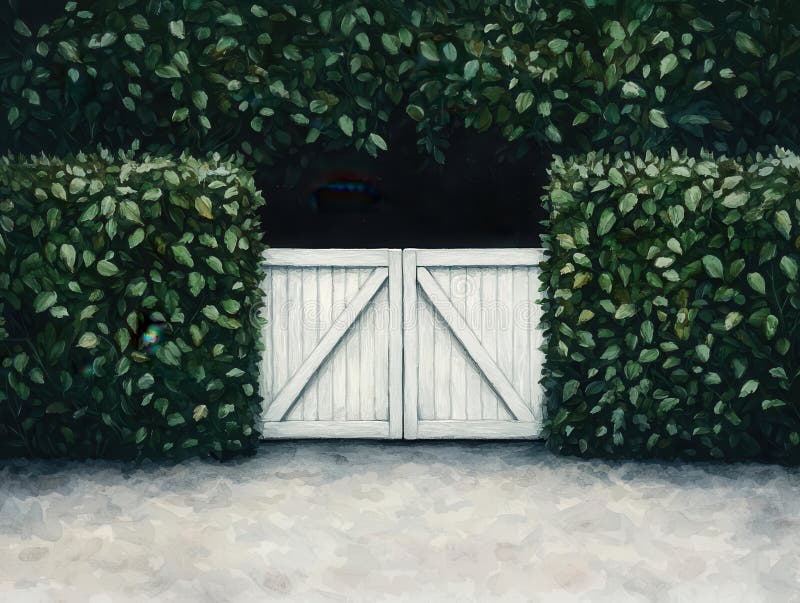 Iron Gate, Ivy-covered, Leading To Darkness, Watercolor Style Stock ...