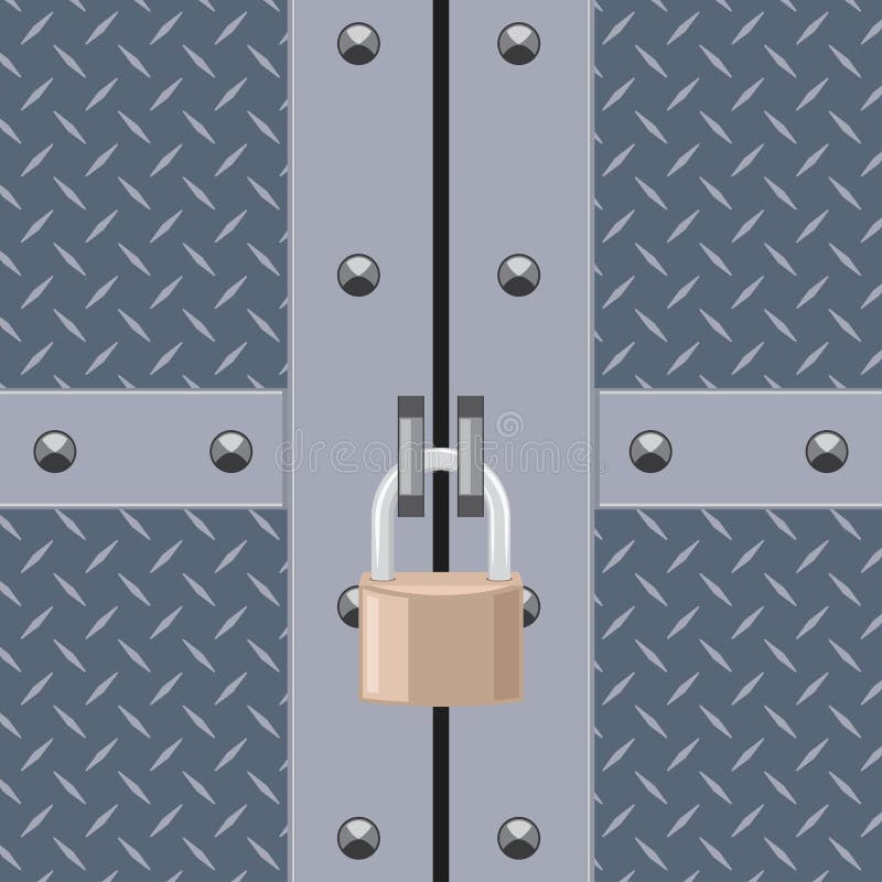 Iron Gate Locked with Padlock Hanging Vector Cartoon Element Design ...