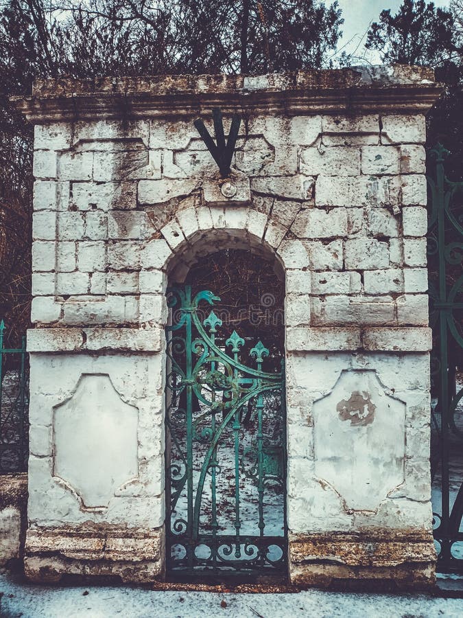 Iron Gate of the Old Design. Green Rusty Gate Stock Image - Image of ...