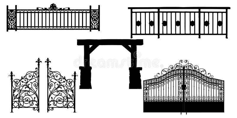 Iron Gate Vector Silhouette Graphics Design. - Gate Silhouette Set ...