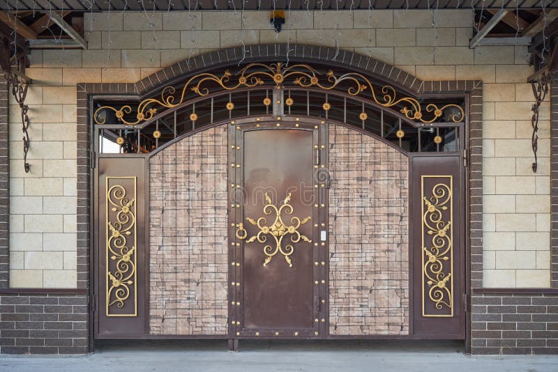 Iron Gates with Decorative Elements and Profiled Sheet Inserts Stock ...