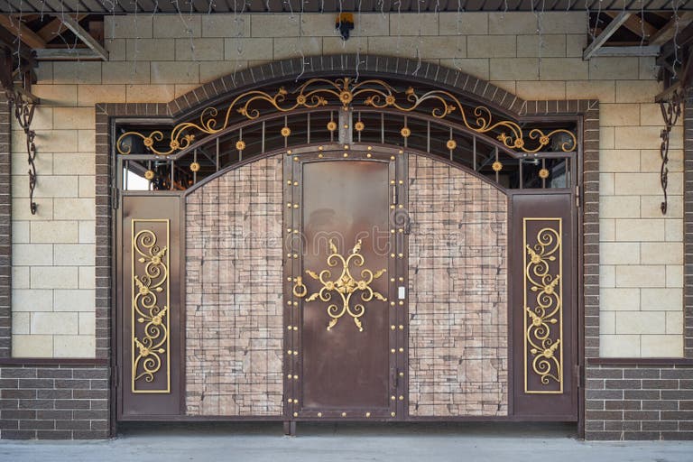 Iron Gates with Decorative Elements and Profiled Sheet Inserts Stock ...