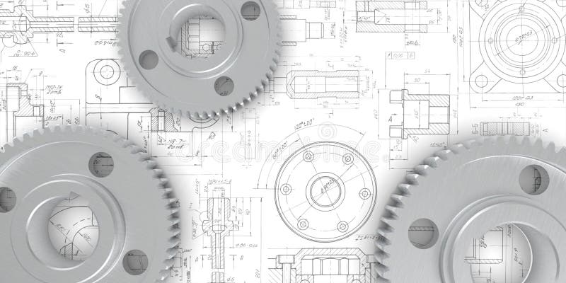 Iron Gears.Engineering Technical Project.Technical Drawing.Rotating ...