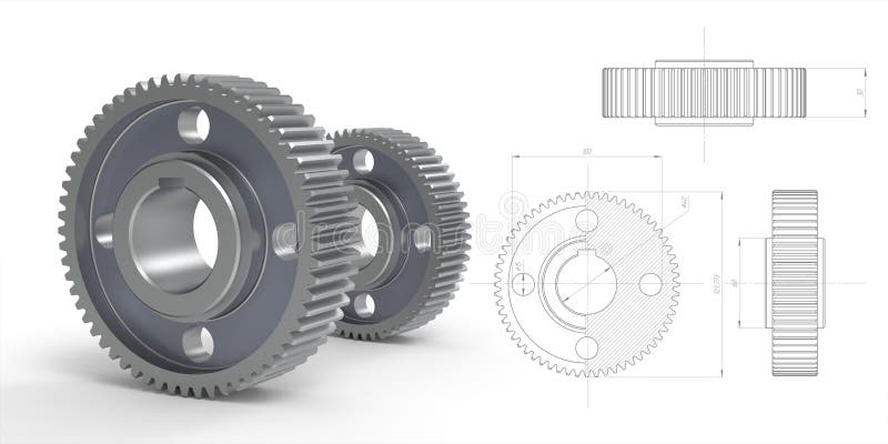 Iron Gears.Engineering Technical Project.Technical Drawing.Rotating ...