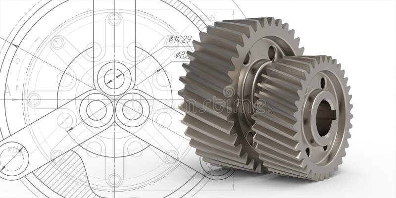 Iron Gears.Technical Drawing .Mechanical Engineering Background ...