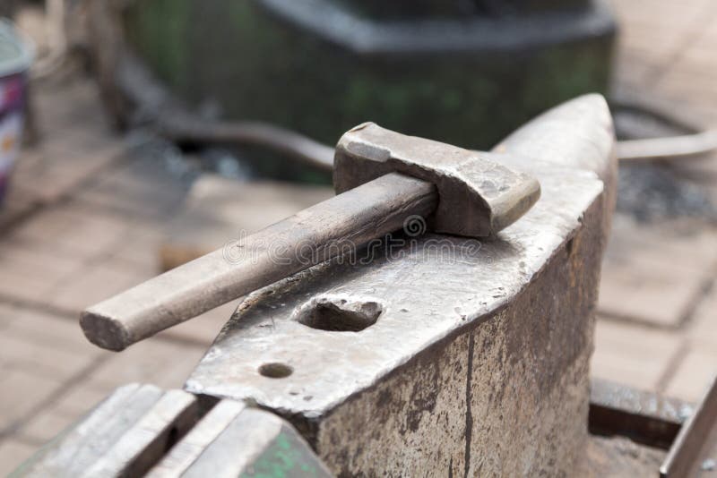Hammer and a Horseshoe and a Glove in Ironsmith Stock Image - Image of ...