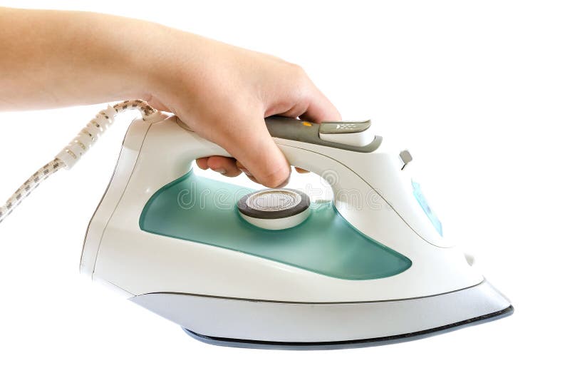 Iron in Hand on a White Background. Stock Image - Image of flat ...