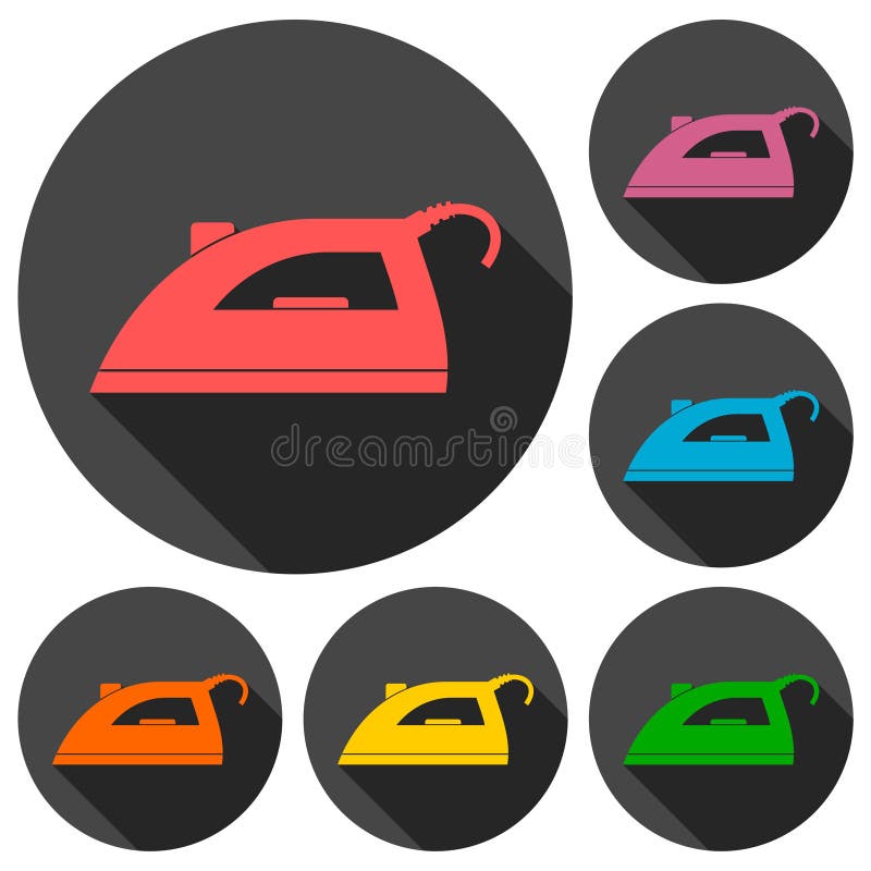Iron Icons Set with Long Shadow Stock Vector - Illustration of iron ...